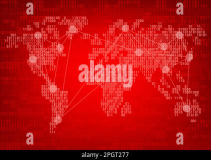 Binary code world map with with a background of abstract circuit boards, electronics. Digital ...