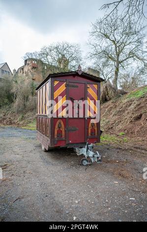 Decorative Trailer made of wood, Christmas market stand on a trailer in ...