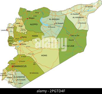 Syria highly detailed political map with national flag Stock Vector ...
