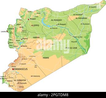 High detailed Syria physical map with labeling Stock Vector Image & Art ...