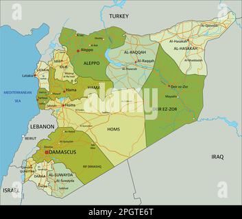 Syria - Highly detailed, editable political map with labeling Stock ...