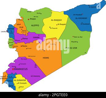 Colorful political map of Syria. Administrative divisions ...