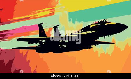 Colorful illustration of f-15 military plane. Pop art of comic vector ...