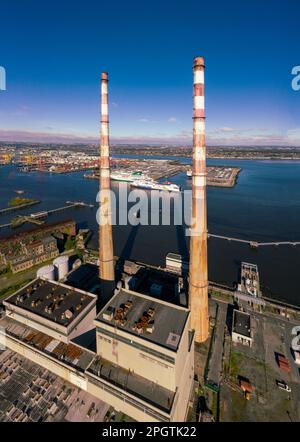 Aerial view of Dublin Harbour, Dublin Poolbeg and Grand Canal docks ...