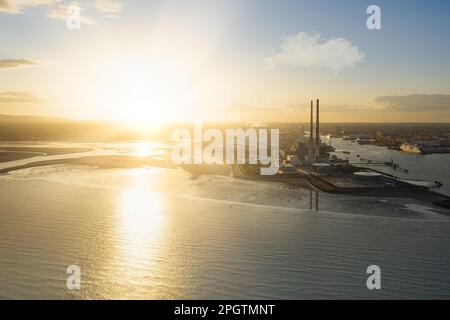 Aerial view of Dublin Harbour, Dublin Poolbeg and Grand Canal docks ...