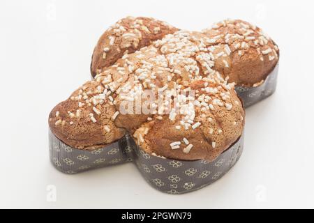 Close up on a colomba, traditional italian easter dessert, isolated on ...