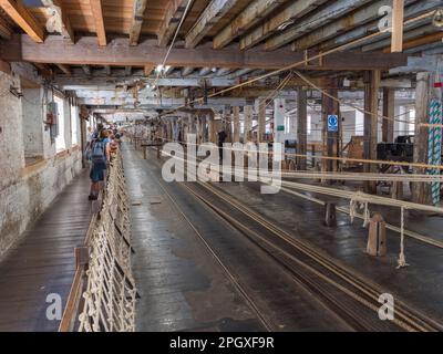 General view of the ropewalk inside the massive ropery (where ship rope ...