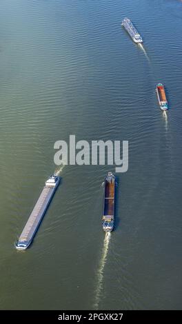 Aerial view, inland navigation on the river Ruhr and Rhine with a gas ...