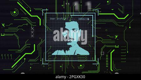Image of biometric photo, digital data processing over screens and ...