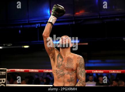 Lyndon Arthur celebrates after winning his Light-Heavyweight fight ...
