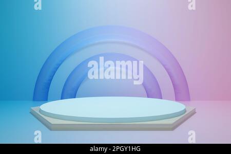 Blue and pink metal exhibition platform stand with marble glass and ...