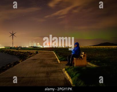The aurora borealis visible at Howth Harbour as a result of a G3 ...