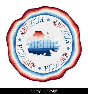 Antigua map. Map of the island with beautiful geometric waves in red ...