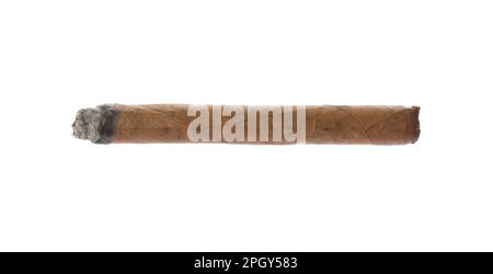 One brown cigar smoldering isolated on white Stock Photo - Alamy