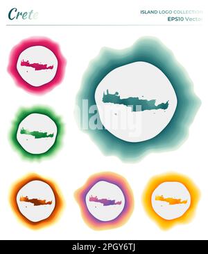 Crete logo. Sign with the map of the island and colored stripes, vector ...