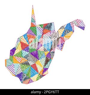 Kid style map of Virginia. Hand drawn polygons in the shape of Virginia ...