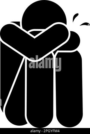 man crying icon over white background, silhouette style, vector ...