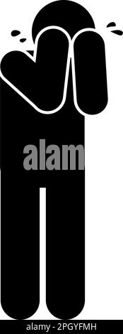 man crying icon over white background, silhouette style, vector ...