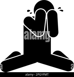 man crying icon over white background, silhouette style, vector ...