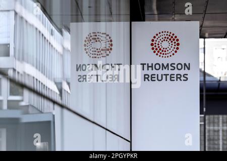 Sign for media company Thomson Reuters at Times Square in Manhattan ...