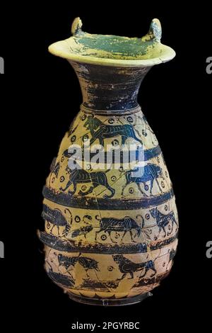 Jug with miniature scenes in black-figure technique, Proto-Corinthian ...