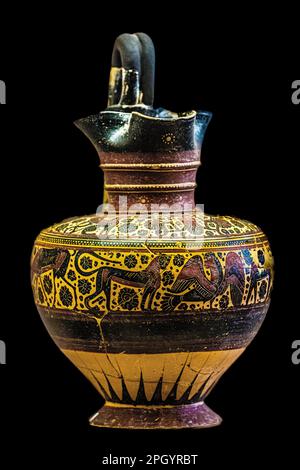Jug with miniature scenes in black-figure technique, Proto-Corinthian ...