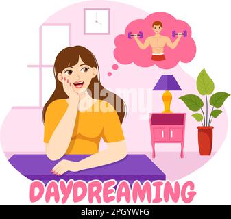 People Daydreaming Illustration with Imagining and Fantasizing in ...