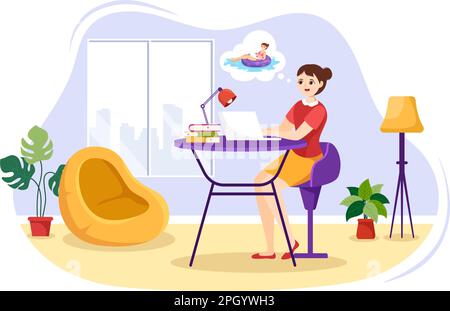 People Daydreaming Illustration with Imagining and Fantasizing in ...