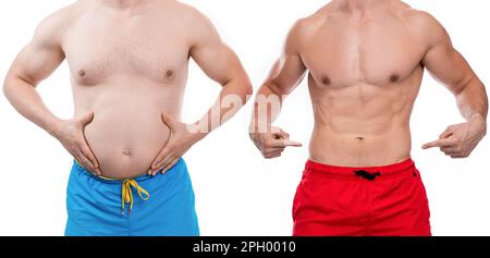before and after body comparison of men in studio, advertisement ...