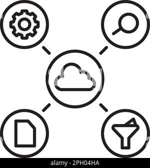 Project management gear, cloud, magnifier, document, data management ...