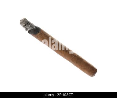 One brown cigar smoldering isolated on white Stock Photo - Alamy
