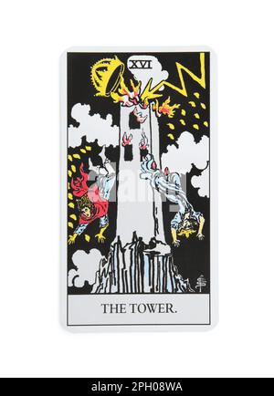 The tower tarot card on white background Stock Photo - Alamy