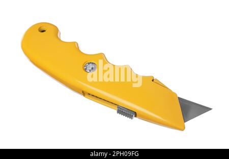 Yellow utility knife isolated on white. Construction tool Stock Photo ...