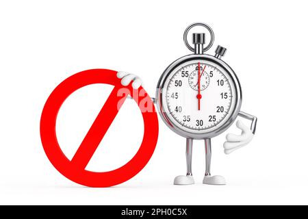 Stopwatch with forbidden symbol, 3D rendering isolated on white ...