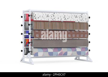 Rolled Carpet Samples with Carpet Shop Display Rack on a white ...