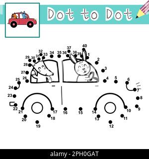 Connect the dots game. Car printable worksheet for kids. Can be used as ...