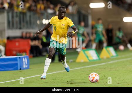 Awer Mabil of Australia in action during the match between Australia ...