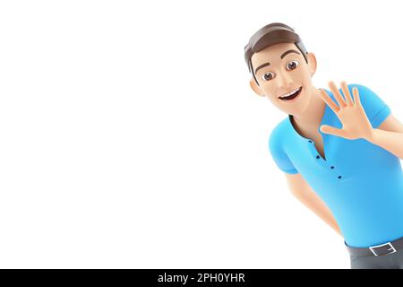 3d portrait cartoon man saying hello, illustration isolated on white ...