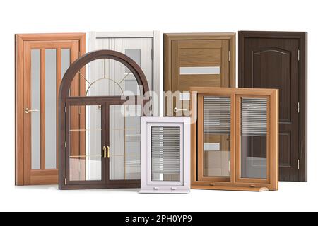 Windows of different types isolated on white. 3d illustration Stock ...