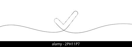 Continuous line drawing of check mark. Tick one line icon. One line ...
