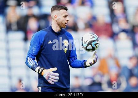 Scotland goalkeeper Angus Gunn warming up before the UEFA Euro 2024 ...