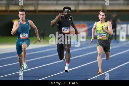 Jake Doran (centre) in action during the semi-finals of the Mens 100 ...