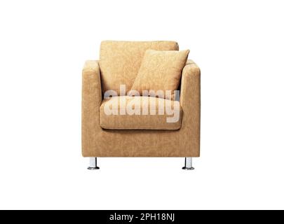 orange fabric sofa couch furniture in living room near wood wall Stock ...