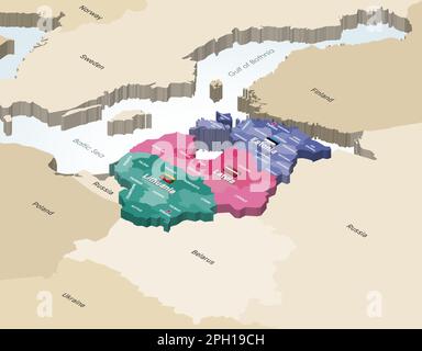 3d isometric colored map of Lithuania with borders of regions Stock ...
