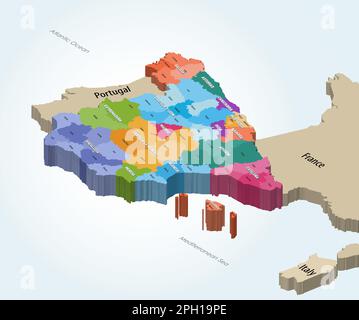 Spain autonomous communities and provinces vector map with neighbouring countries and ...