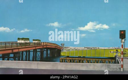 The image is old Muharraq Bridge that connected Muharraq island with ...