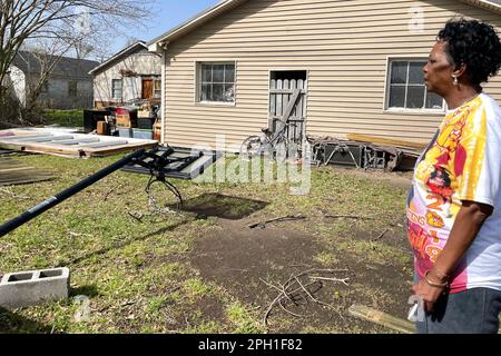 A mobile home damaged by a storm with siding missing Stock Photo - Alamy