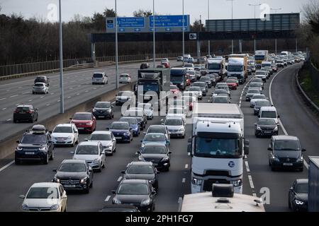 Junction 11 on The M25 motorway in Surrey. UK Stock Photo - Alamy
