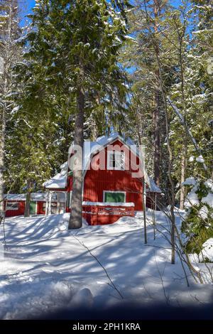 Beautiful super Finnish winter landscape with red wooden finnish house ...