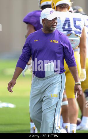 March 25, 2023: LSU running back coach Frank Wilson coaches a drill ...